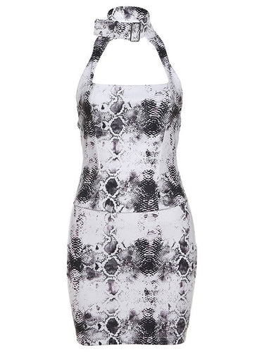 WILD ELEGANCE SNAKE PRINT MINI DRESS WITH PUNK FLAIR – Sweetheart Supplies